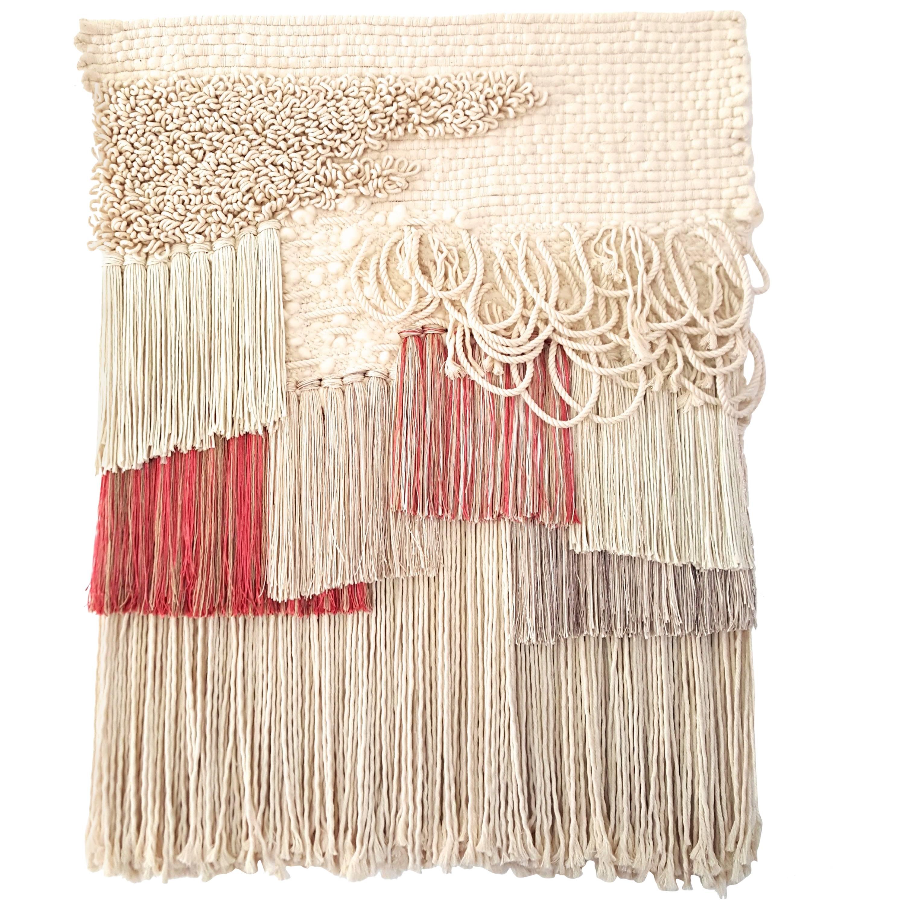 Pink and Cream Fiber Art Weaving by All Roads For Sale at 1stDibs