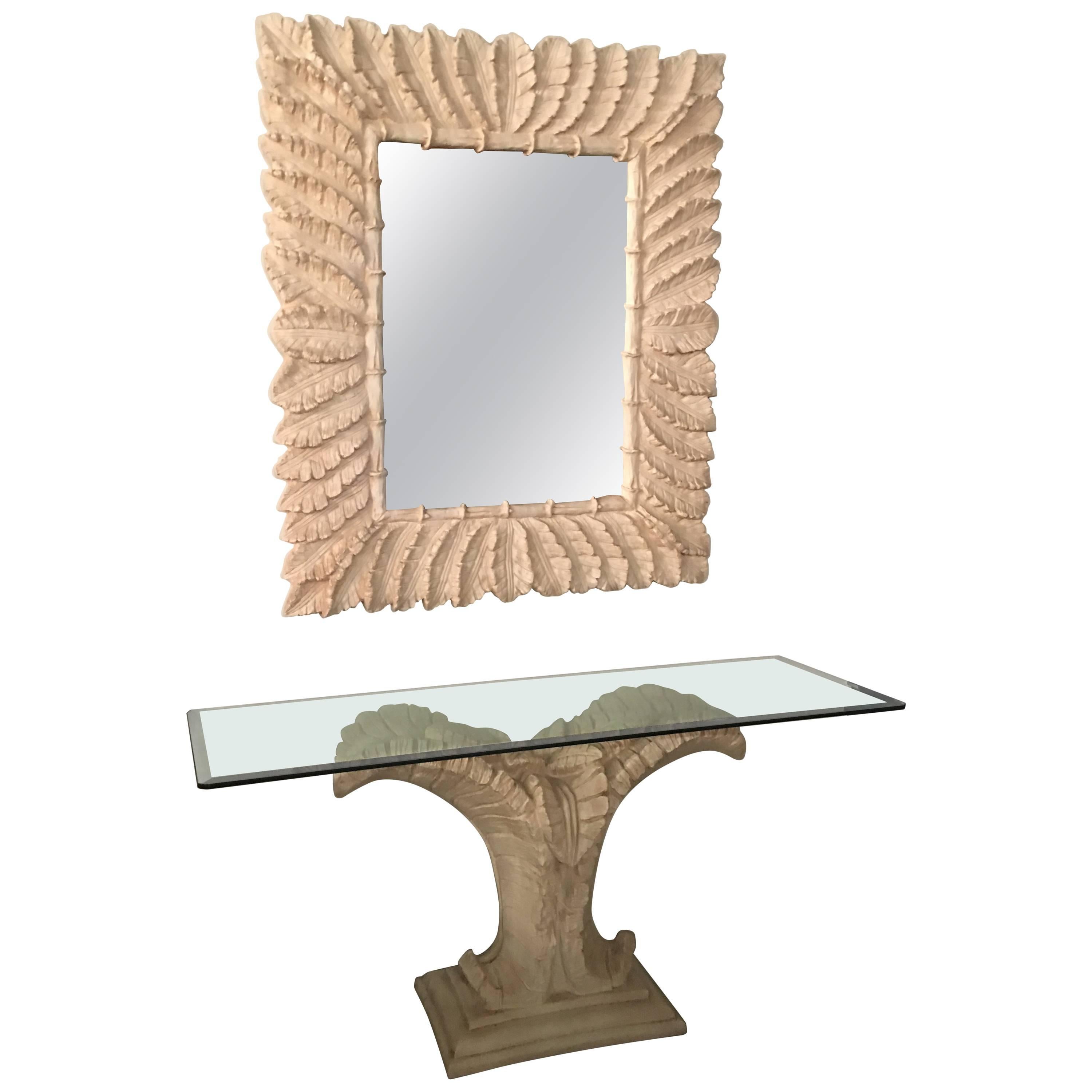 Console Table and Mirror Tropical Palm Tree Frond Leaf Leaves Faux ...