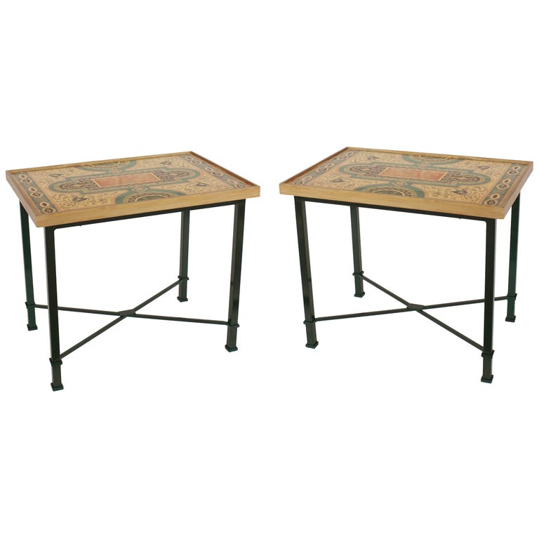 2 Roman Neo-Classic Faux Marble End Tables For Sale at 1stDibs