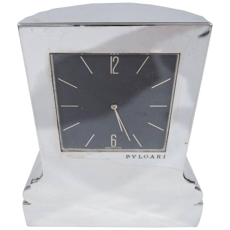 Bulgari Sterling Silver Classical Column Desk Clock For Sale at 1stDibs