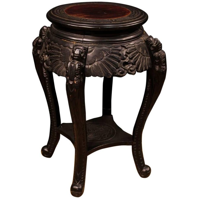 Chinese Round Side Table in Carved Wood, 20th Century at 1stDibs