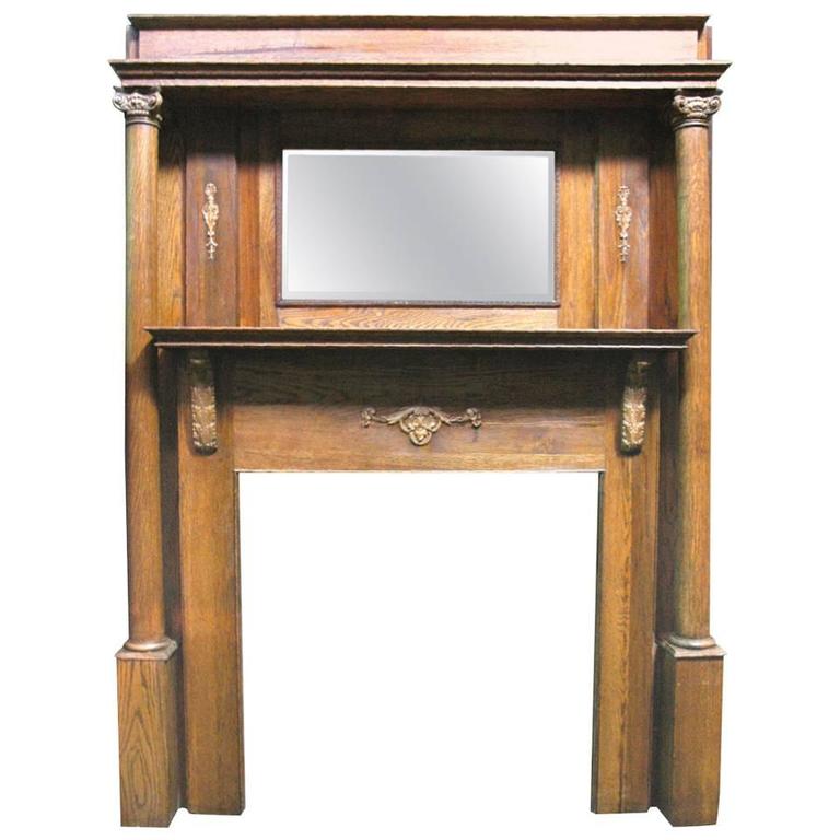 Greek Revival Style Oak Mantel with Beveled Mirror and Columns For Sale ...