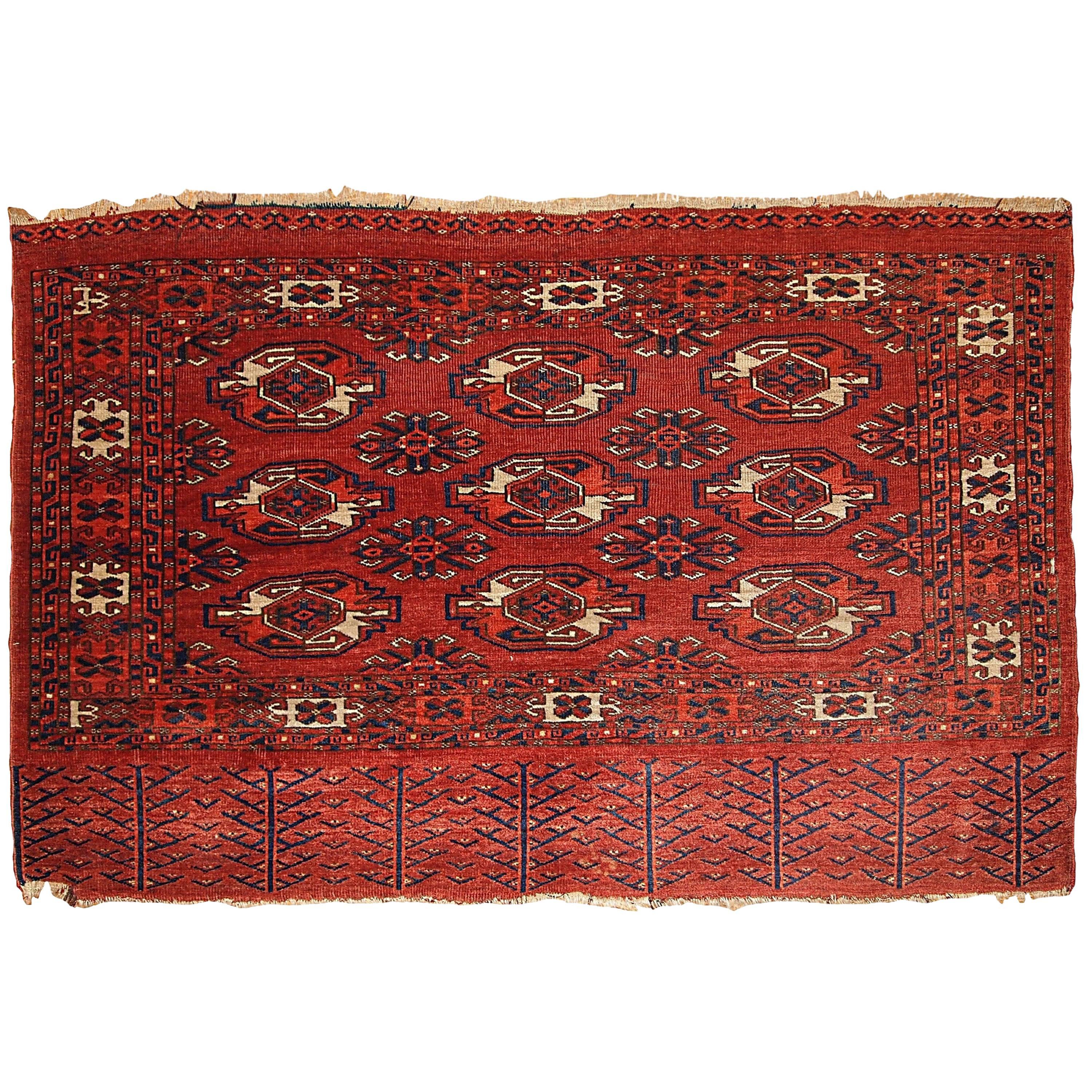 Handmade Antique Collectible Turkmen Yomud Rug, 1880s at 1stDibs