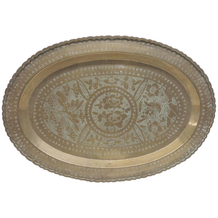 Vintage Oval Persian Brass Serving Tray at 1stDibs