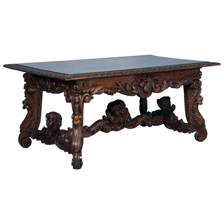 Exceptional Antique Hand-Carved French Library Table with Cherubs at ...