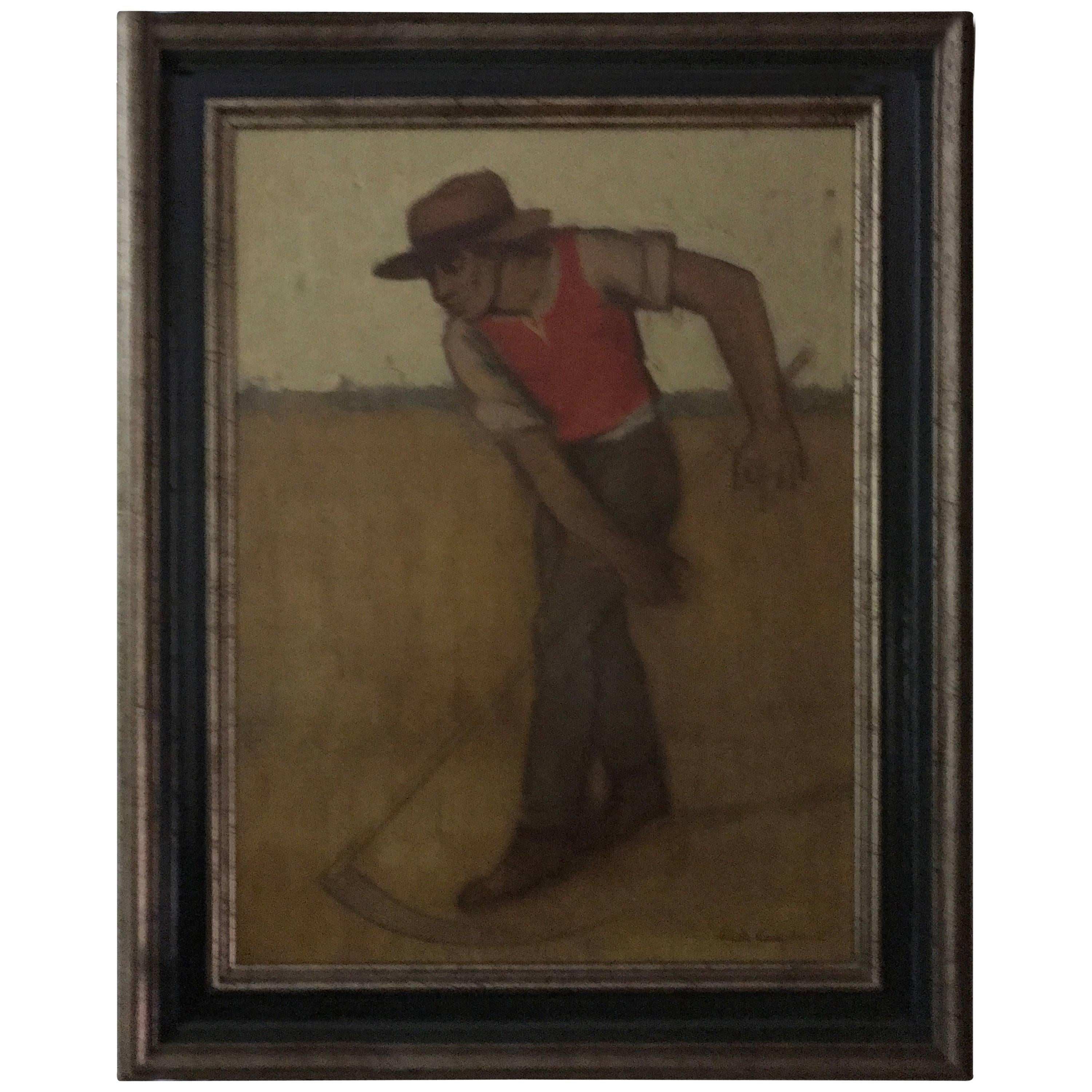 “the Mower” by Ludo Laagland Oil on Panel, 1980 ! For Sale at 1stDibs