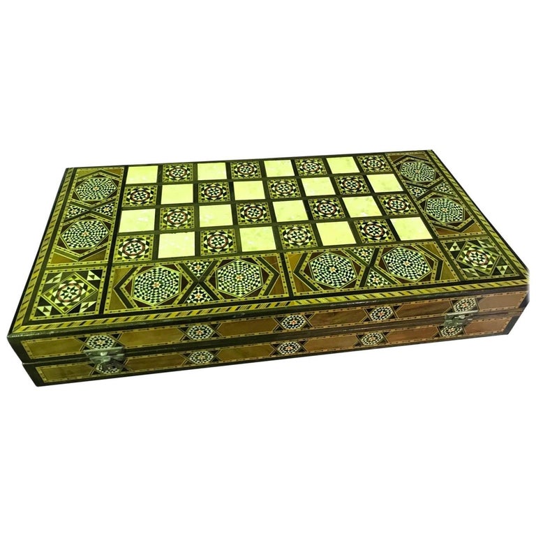 Syrian Inlaid Mosaic Backgammon and Chess Wooden Game Board/ Box at 1stDibs