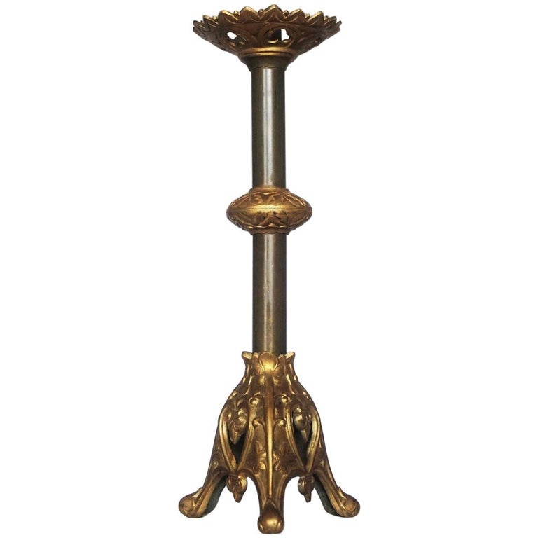 Pair of 19th Century Gothic Revival Gilt Bronze Altar Candlesticks For ...