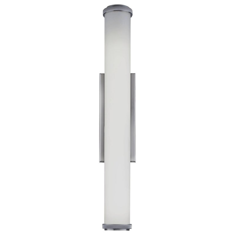 Long Tubular White Glass Wall Sconce with Knurled Aluminum Finials For ...