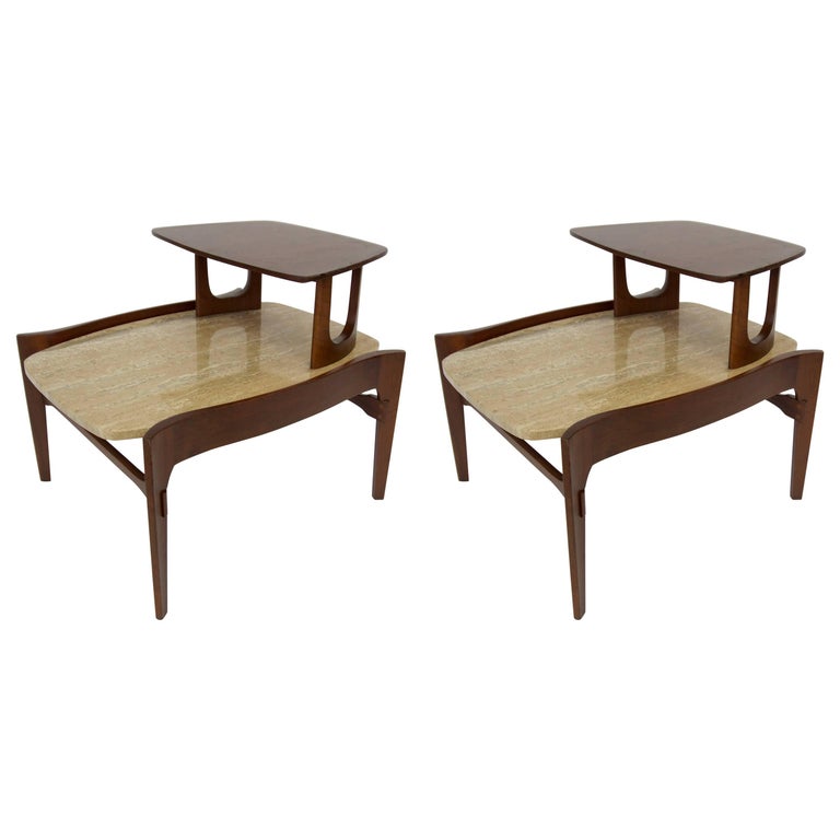 Gordon Furniture Pair of Travertine Step End Tables For Sale at 1stDibs