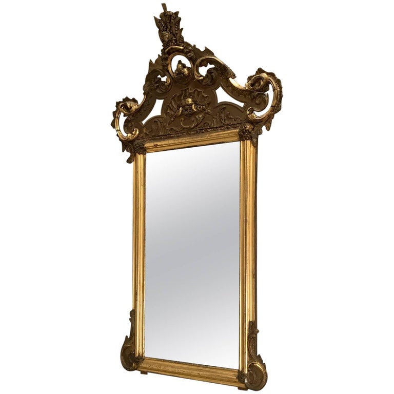 19th Century Rococo Style Mirror with Marble Console and Brass Brackets ...
