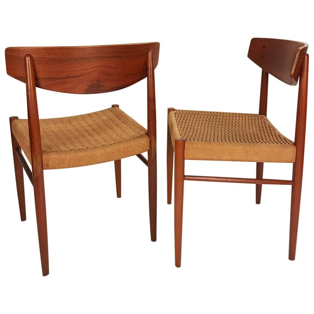 Pair of Midcentury Teak Danish-Cord Rope Dining Chairs at 1stDibs
