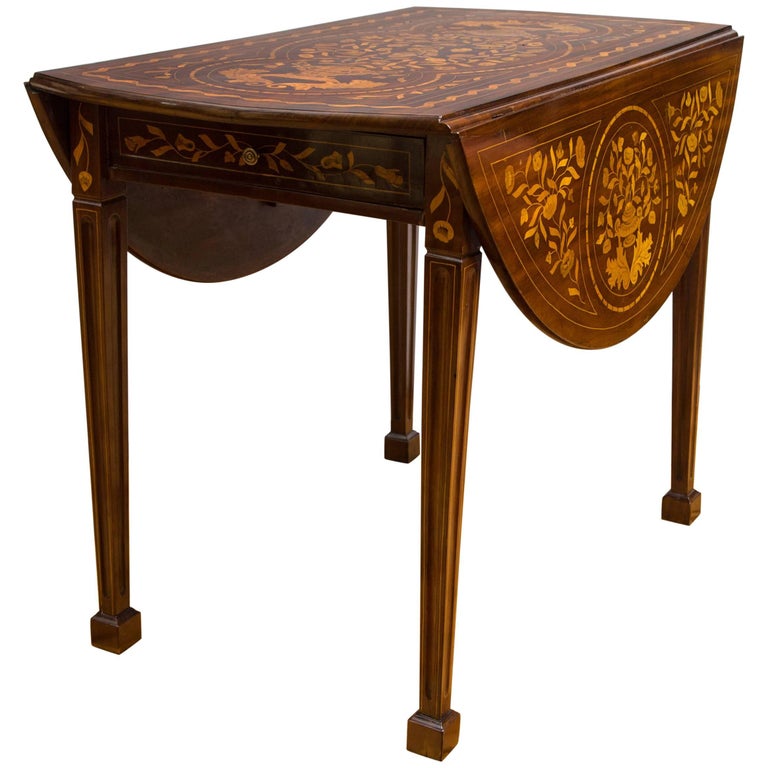Late 18th Century Dutch Marquetry Inlaid Walnut Drop-Leaf Table at 1stDibs