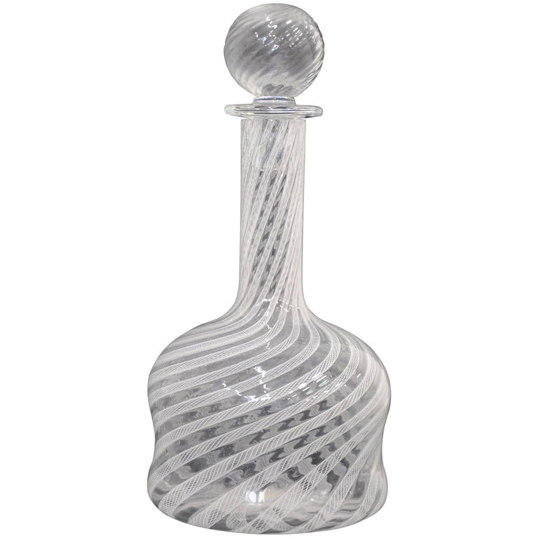 Fratelli Toso Murano Glass Latticino Filigrana Decanter at 1stDibs