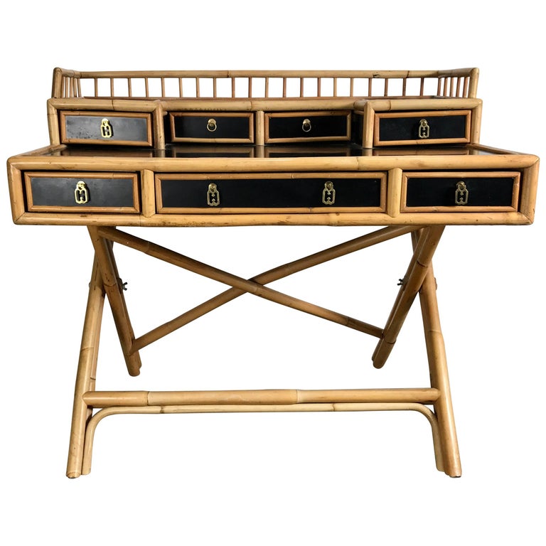 Classic Bamboo and Lacquer Campaign Desk E. Murio Collection at 1stDibs