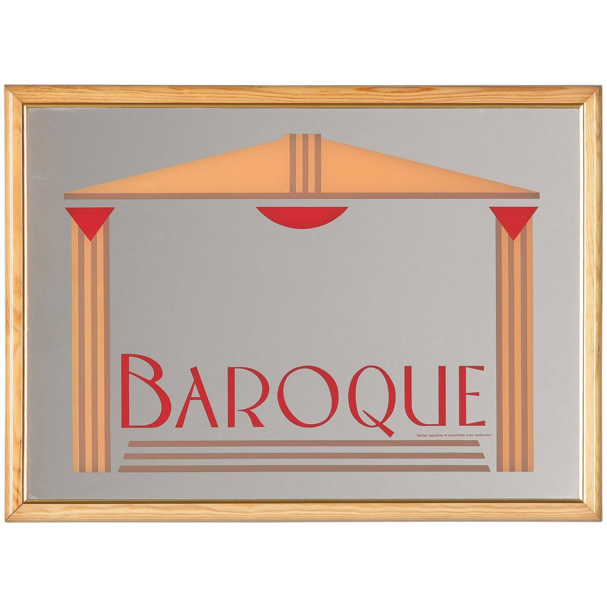 French Vintage Frame with Mirrored Advertising Sign for Baroque at 1stDibs