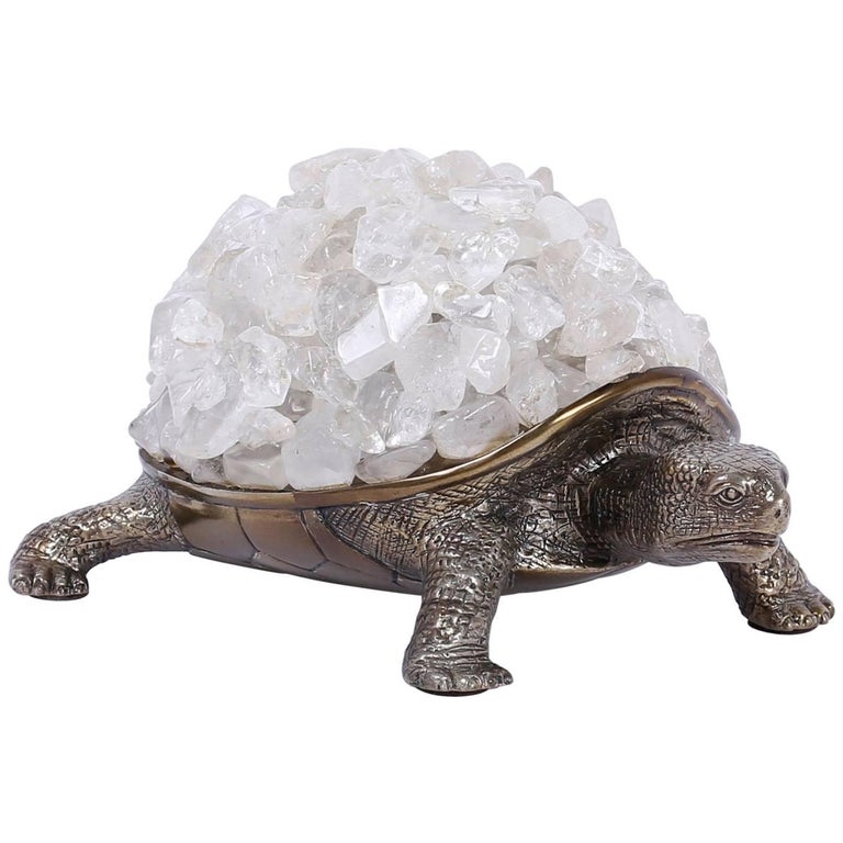Midcentury Brass Turtle Sculpture with a Quartz Crystal Stone Shell at ...