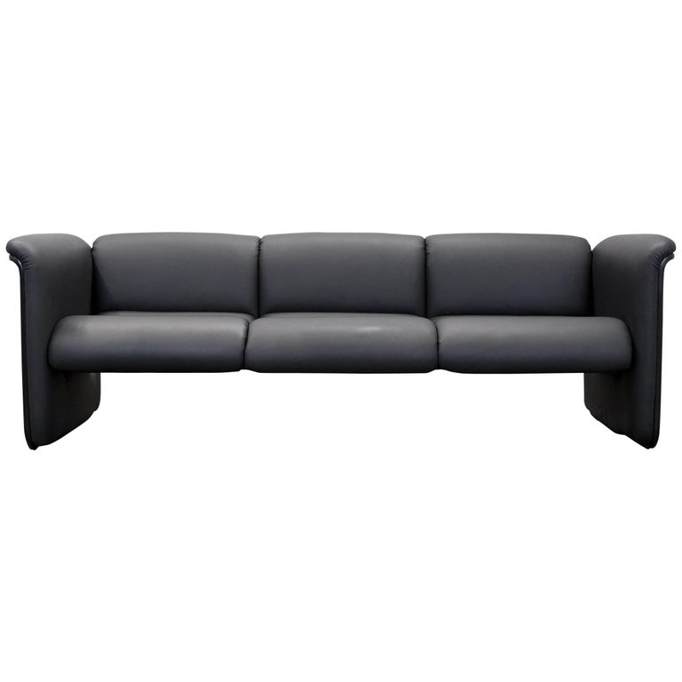 Wilkhahn Cumulus Leather Sofa Matte Black Three-Seat Couch Modern at ...