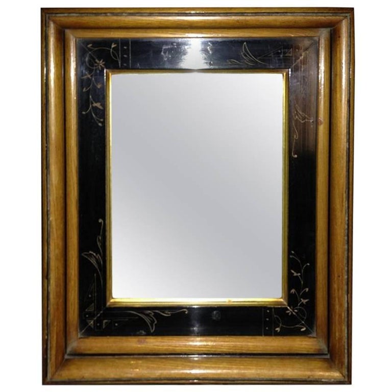 Aesthetic Movement Oak Mirror, with Scribed Floral Detail in a Walnut ...