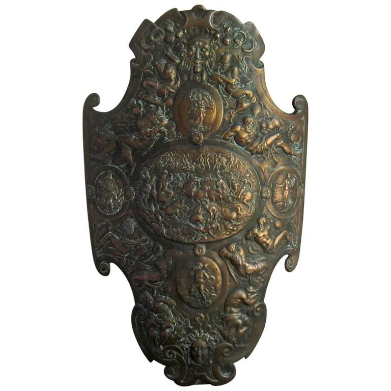 Cast Iron Renaissance Style Shield circa 1900 Antique Medieval Bronzed ...