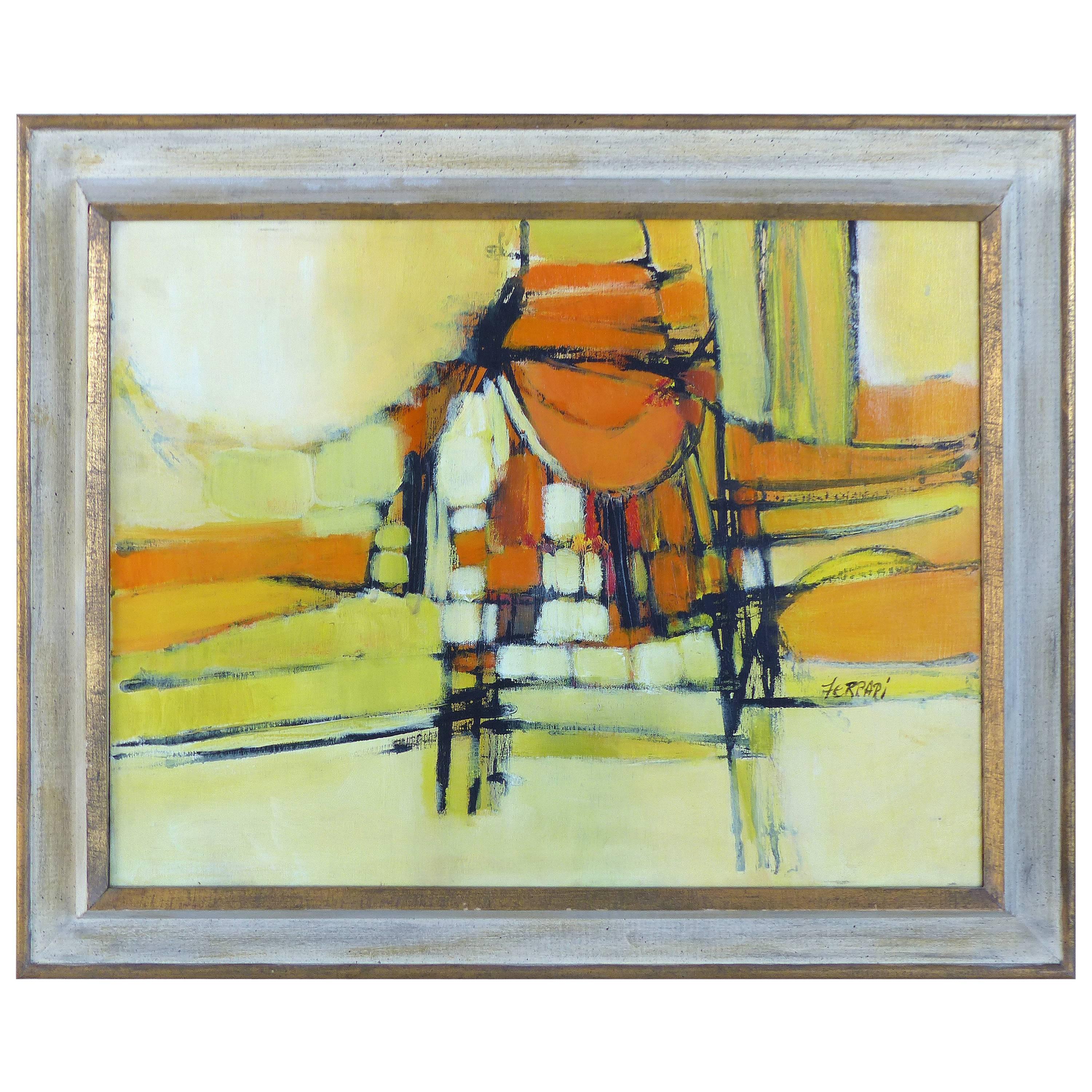Mid-Century Modern Abstract Oil Painting Signed Ferrari For Sale at 1stDibs