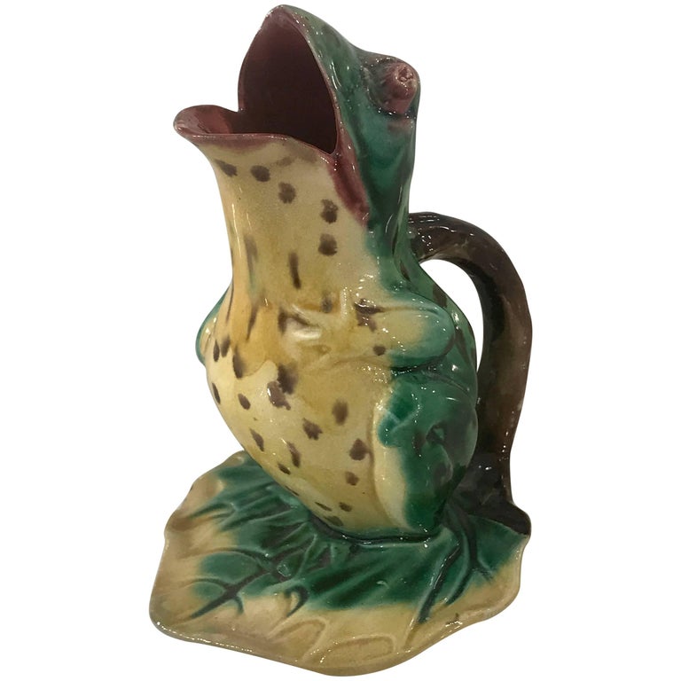 19th century English Majolica Frog Pitcher by Edward Steele at 1stDibs