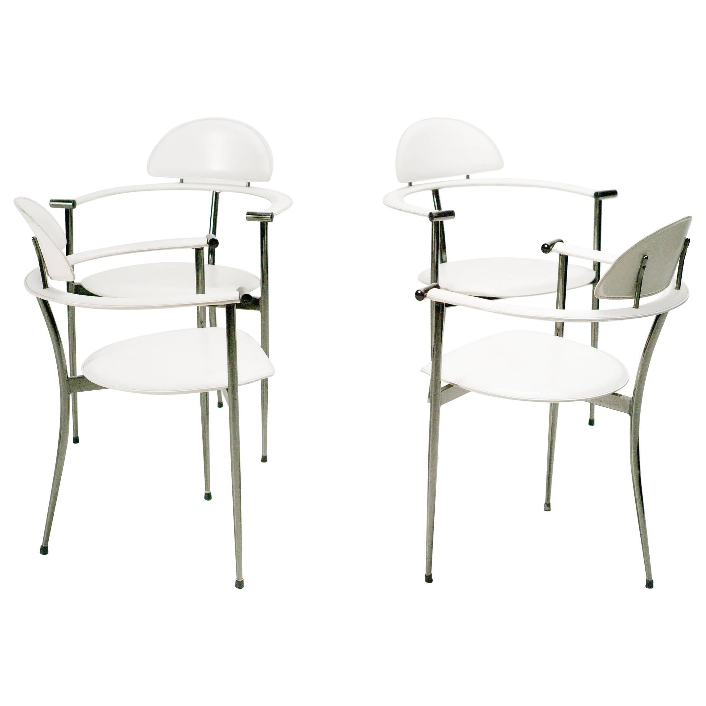 Set of Four White Leather Arrben Stiletto Chairs at 1stDibs