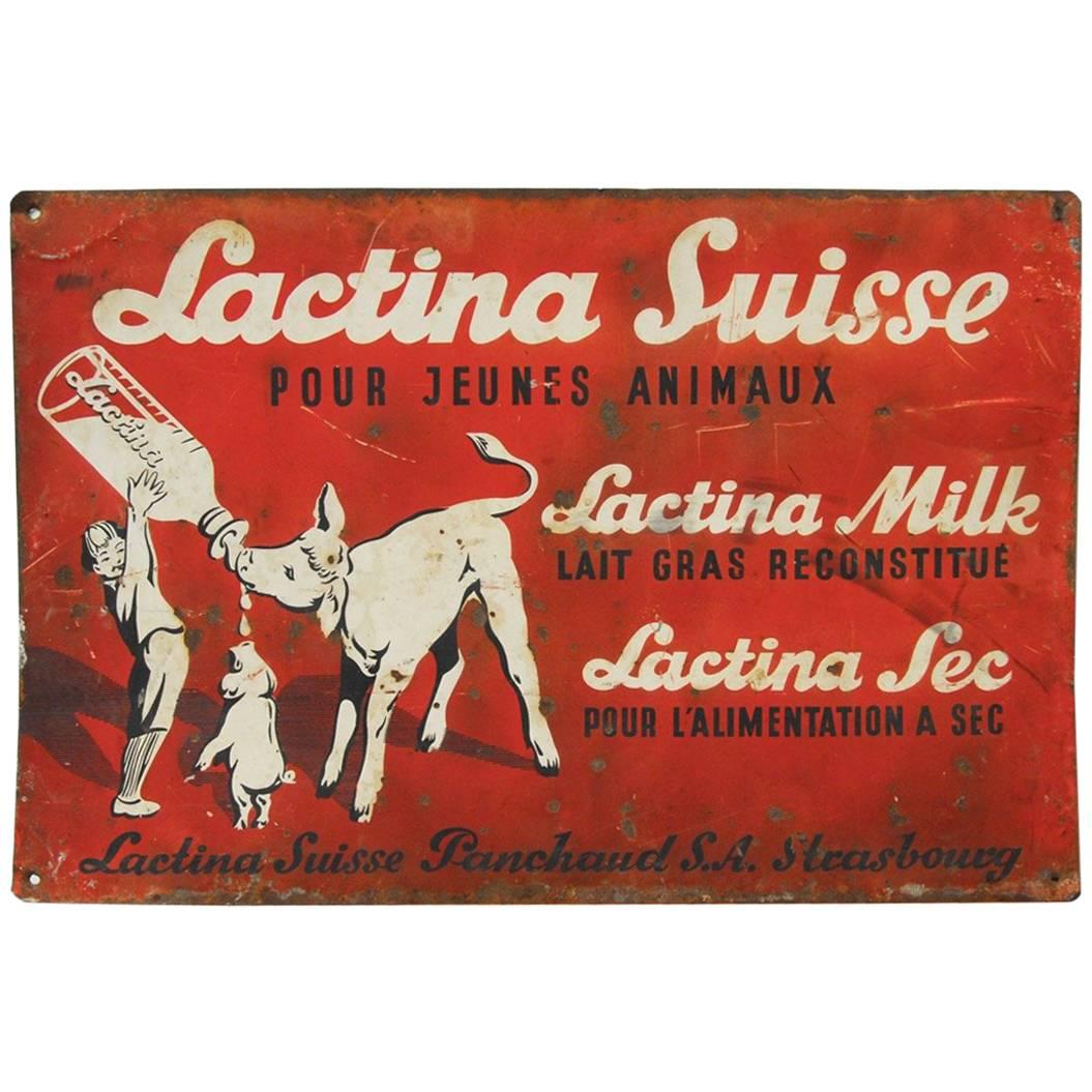 Antique French Swiss Cow's Milk Advertising Sign at 1stDibs