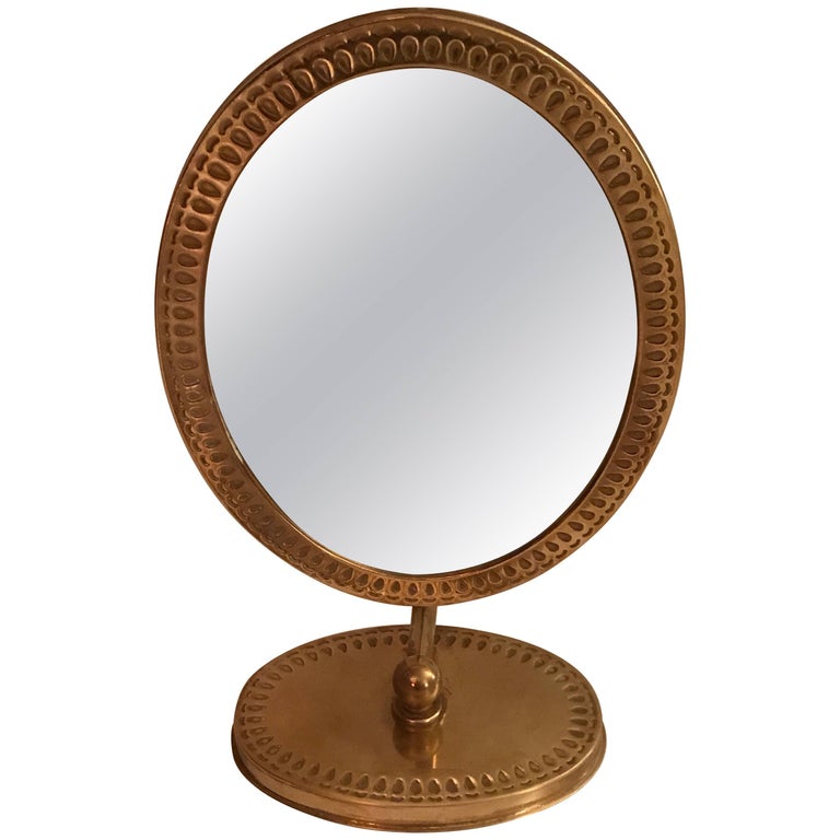 Swedish Brass Oval Shape Table Mirror, 1950 For Sale at 1stDibs