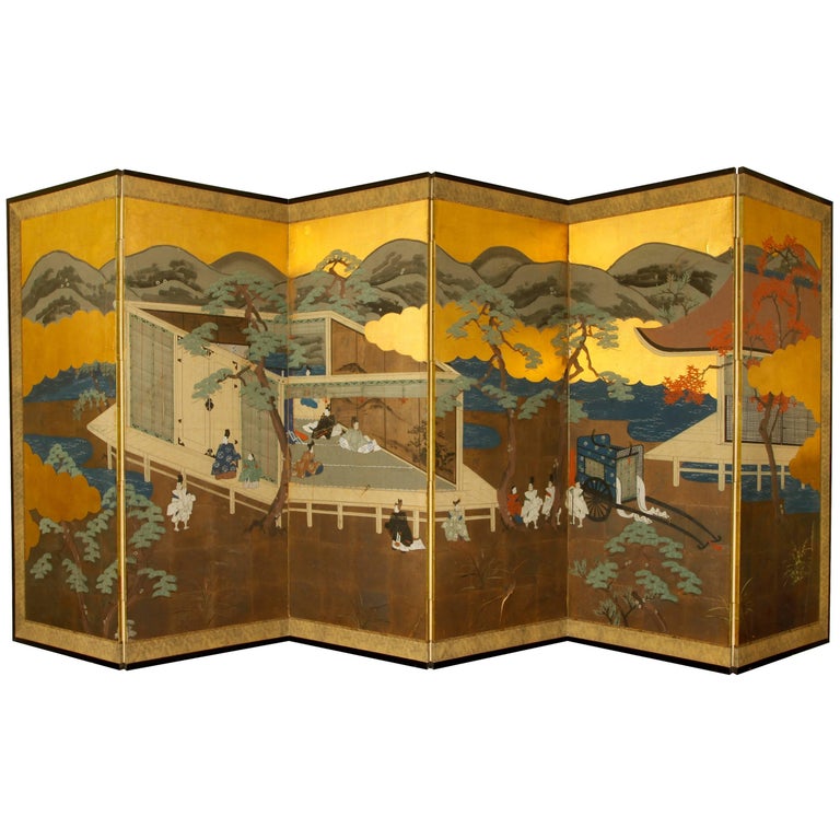 Six-Panel Vintage Korean Silk Embroidered Screen For Sale at 1stdibs