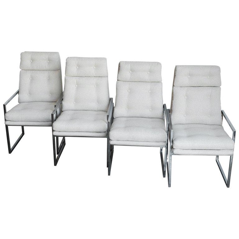 Set of Four 1970s Chrome High Back Dining Chairs For Sale at 1stDibs