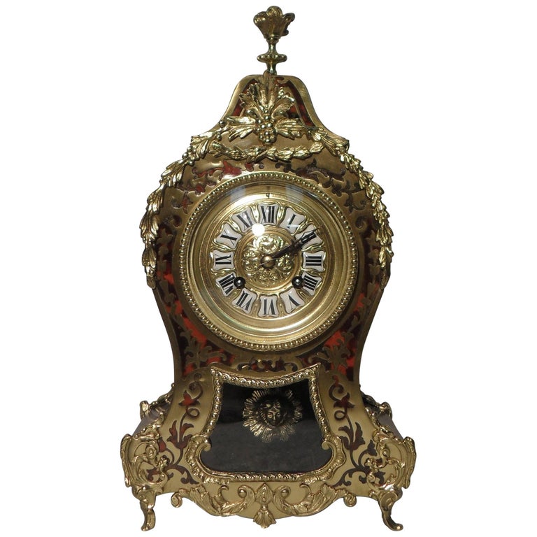19th Century French Gold-Plated Mantel Clock with Carved Wooden Gold ...
