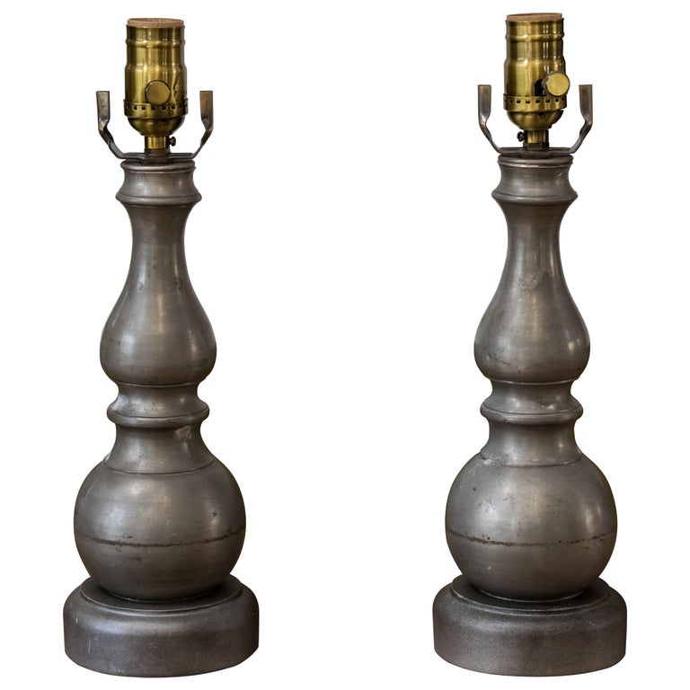 Pair Classic European Pewter Table Lamps at 1stDibs