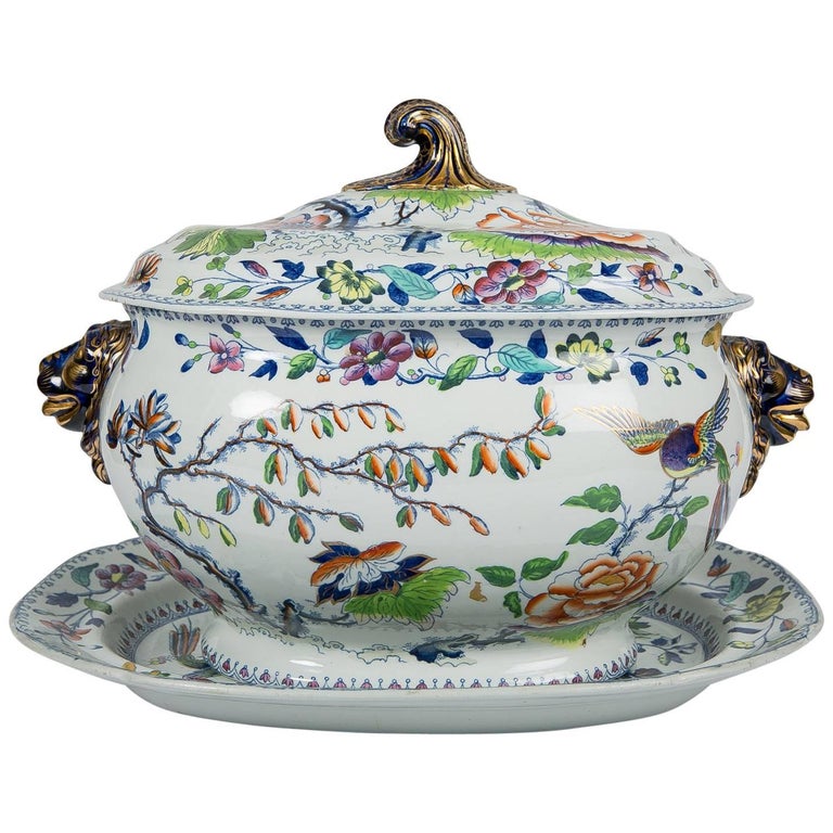 Antique Paris Porcelain Soup Tureen Cornflower Sprig Pattern at 1stdibs