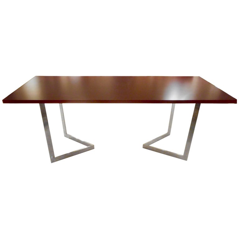 1970s Françoise Sée Trestles Table Desk with a Red Lacquer Top For Sale ...