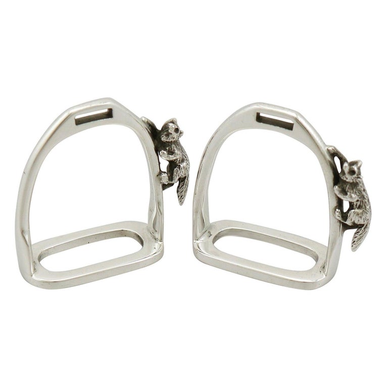 Vintage 1947 Pair of Sterling Silver Fox Napkin Rings For Sale at 1stDibs