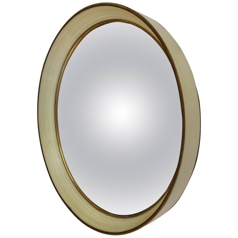 Round Convex Wall Mirror Turned Cream Wood Frame with Gilt Detail, Ca ...