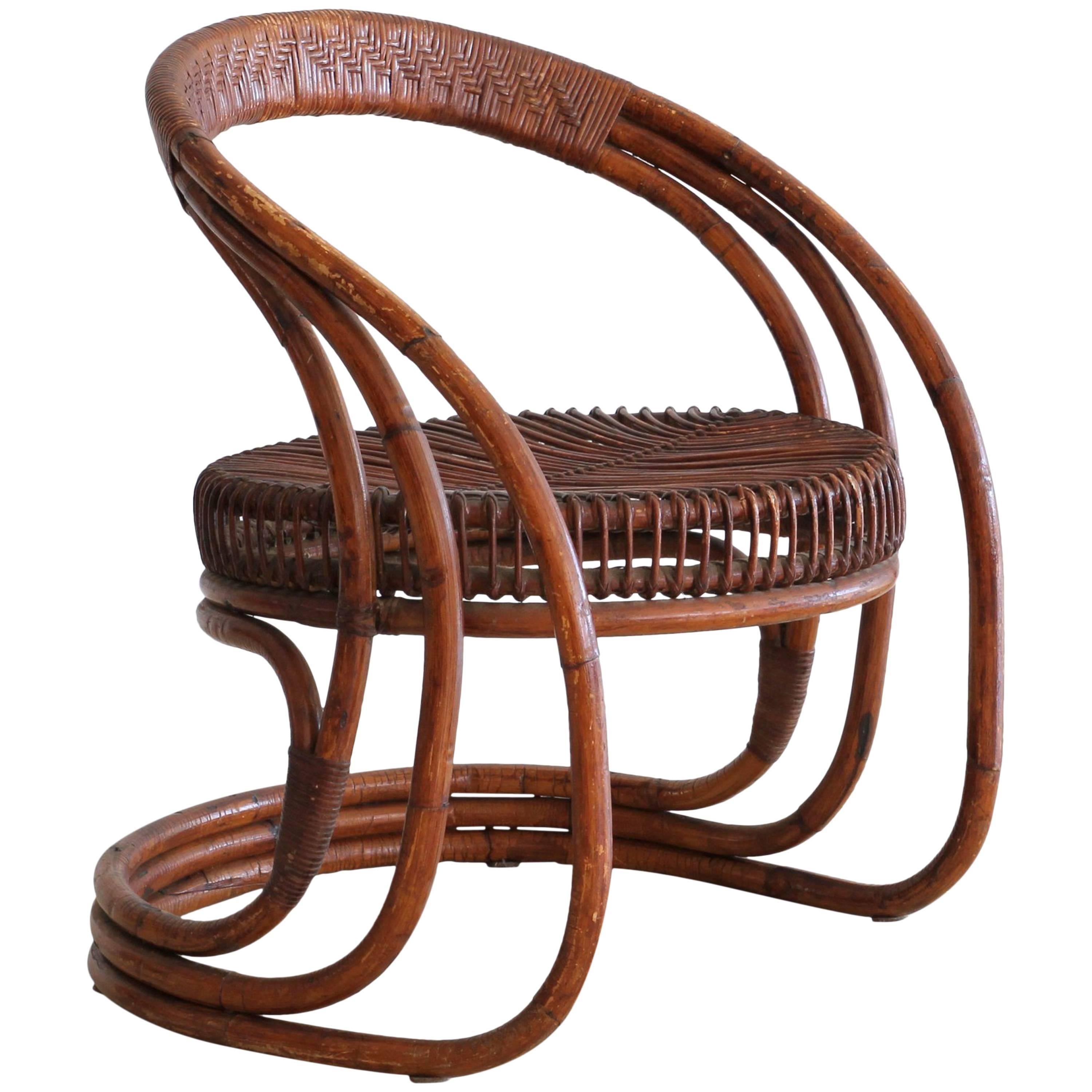 Sculptural Curved Rattan Chair at 1stDibs