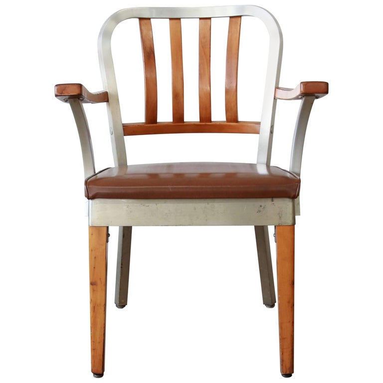Shaw Walker Maple and Aluminium Armchair with Leather Seat, 1950s at ...