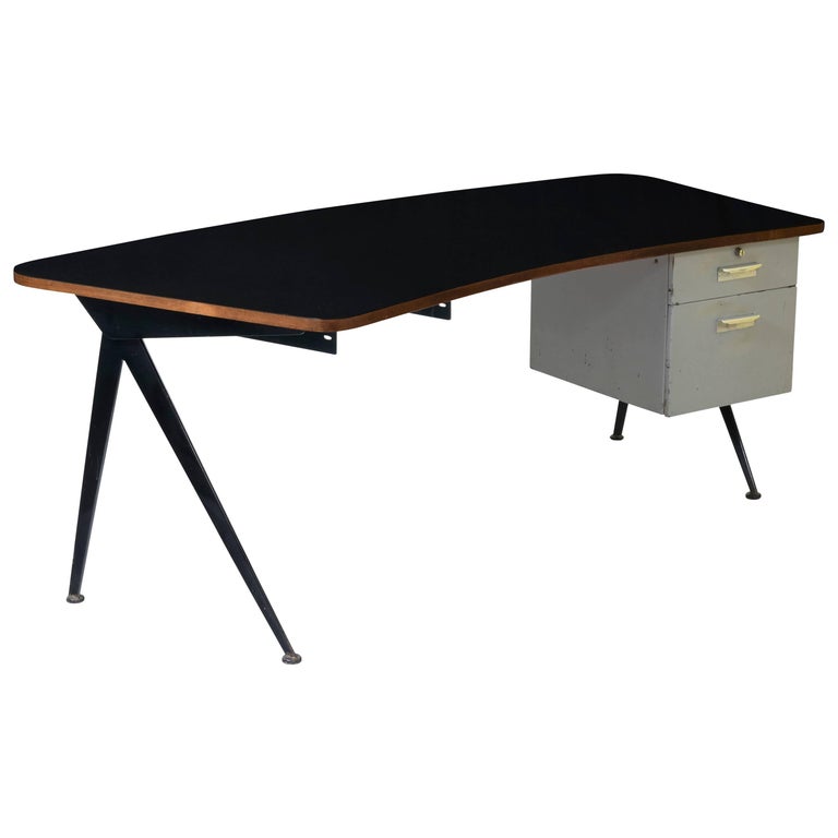 "Compass" Desk, Curved Tabletop with Drawers by Jean Prouvé For Sale at ...