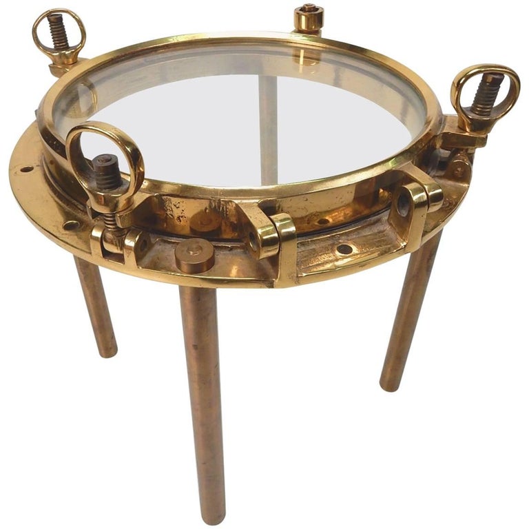 Industrial Early 1920s Brass Ship Porthole Side Table at 1stDibs
