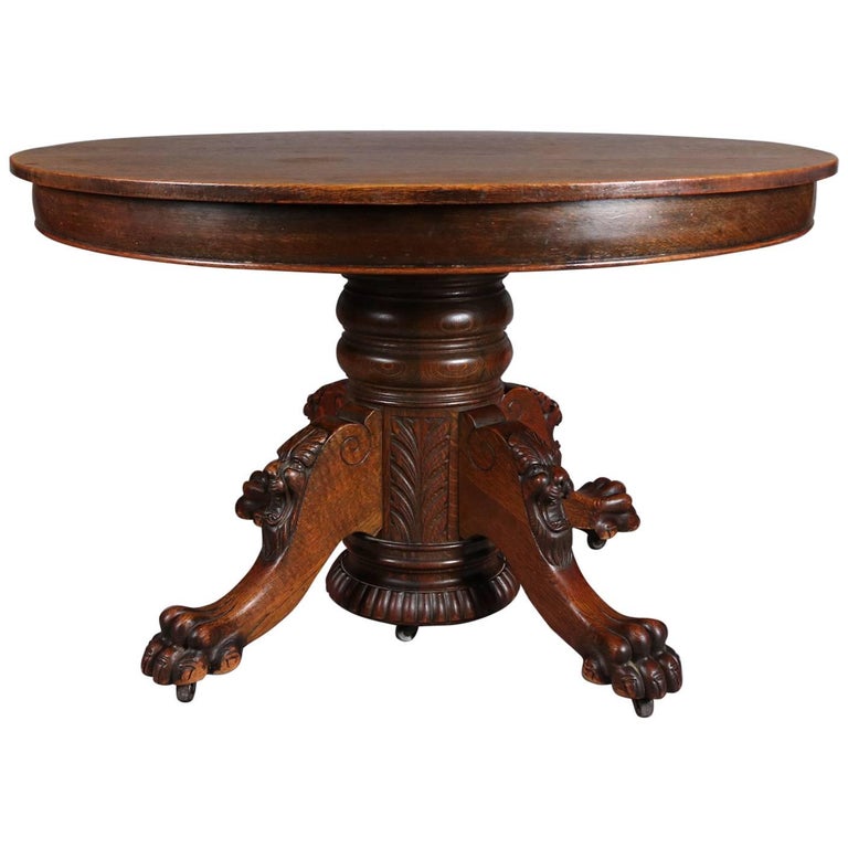 Antique Heavily Carved Oak Figural Dining Table with Lion Heads and Paw ...