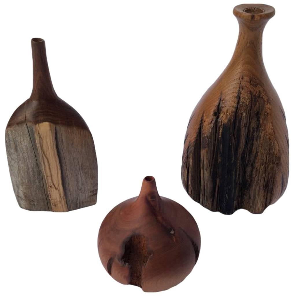 Assorted Midcentury Studio Made Wooden Weed Pots For Sale at 1stDibs