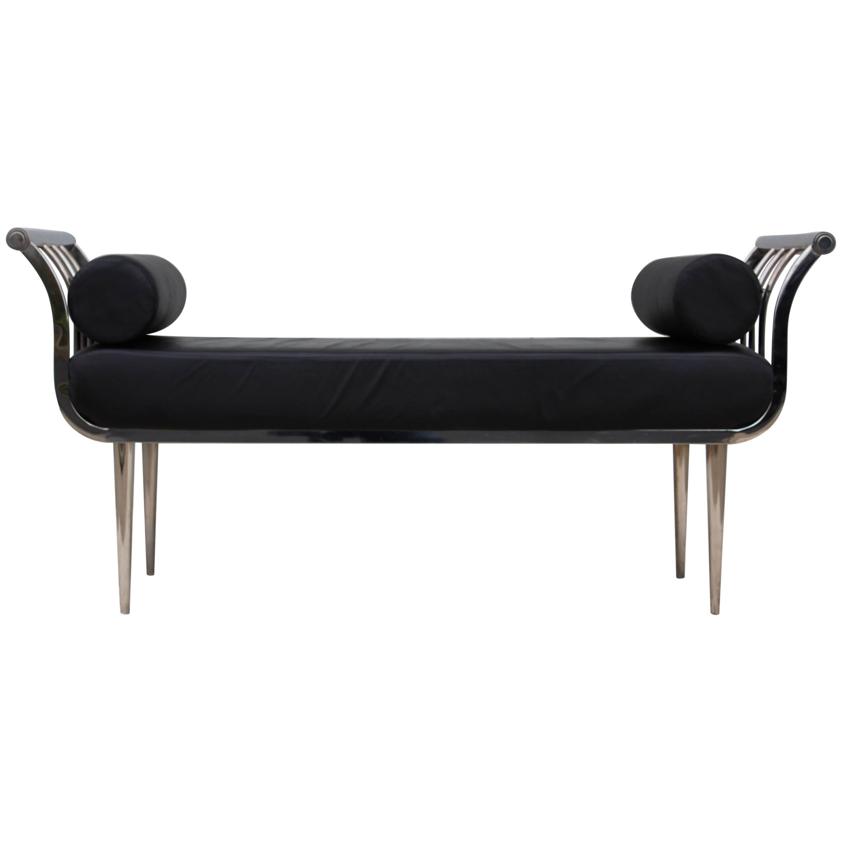 Design Institute of America Chrome and Leather Bench at 1stDibs