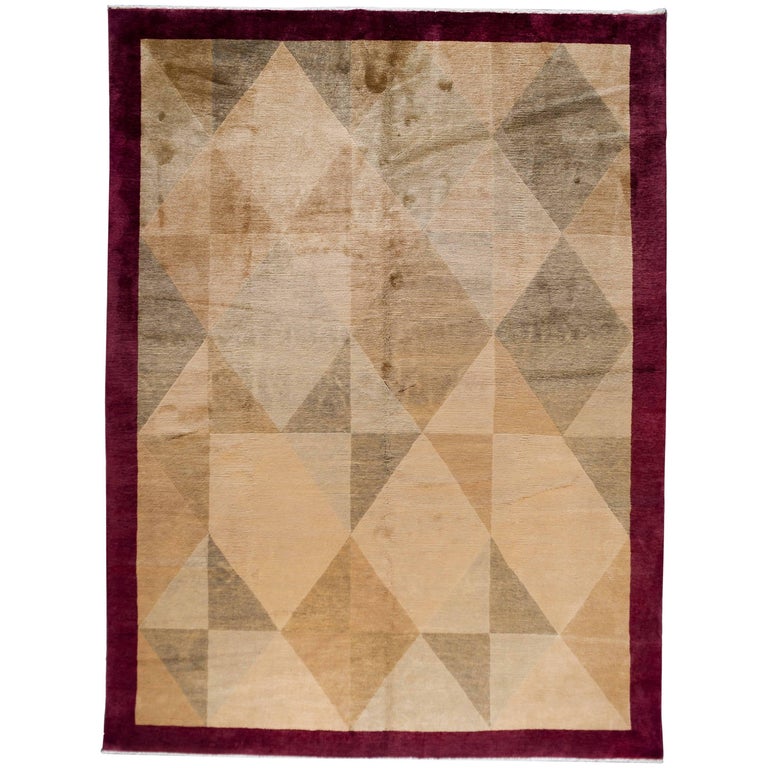 Red and Gold Geometric Rug For Sale at 1stDibs