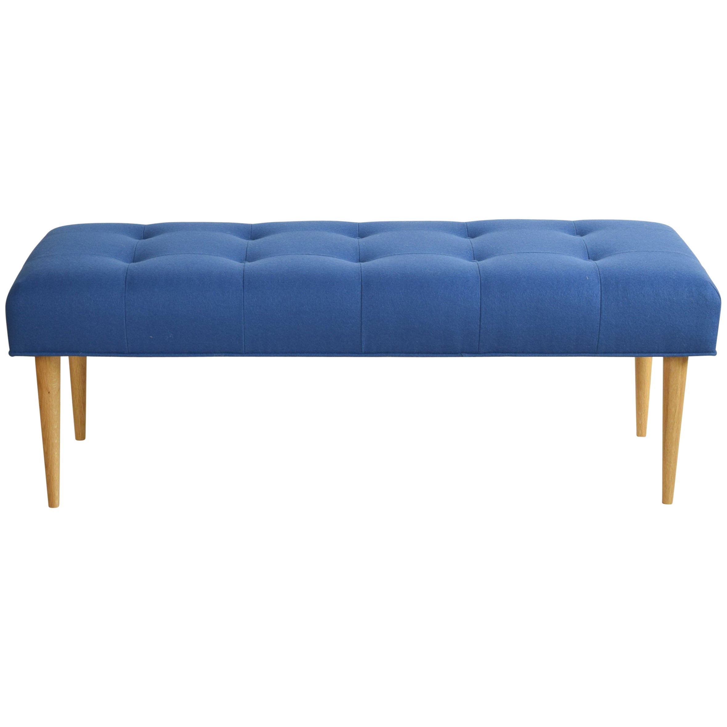 Modern Tufted Armed Bench in Light Blue Velvet with Brass Legs at 1stDibs