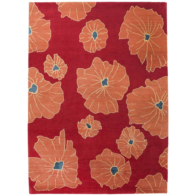 Floral Red Rug For Sale at 1stDibs