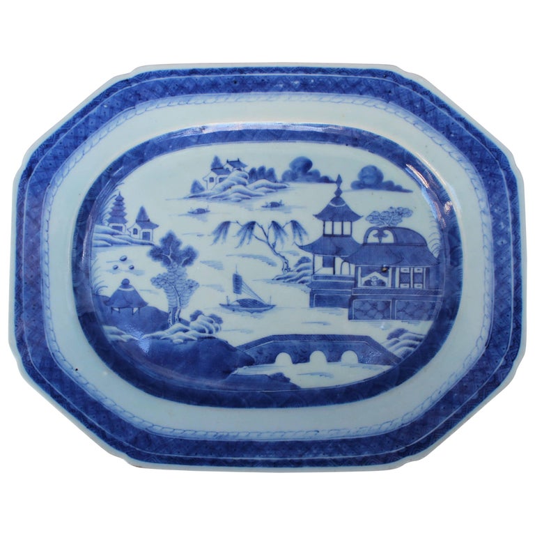 Chinese Blue and White Canton Platter at 1stDibs