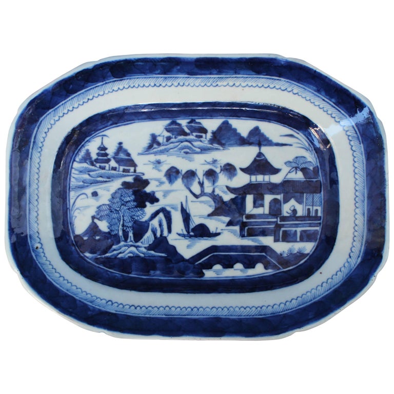 Chinese Blue and White Canton Platter at 1stDibs | blue and white platter