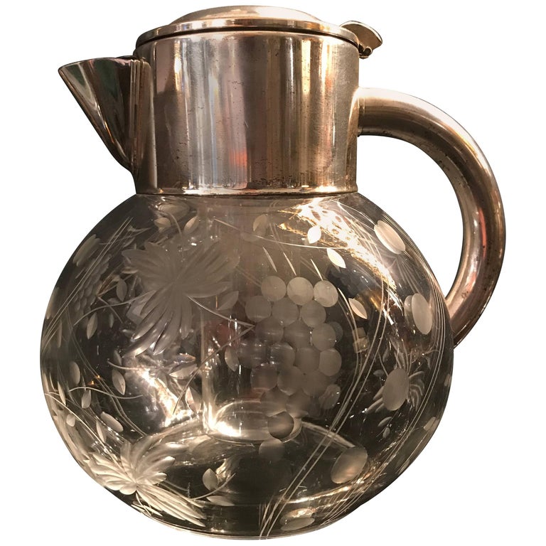 Beautiful Cut Glass Cocktail Jug with Silver Plate at 1stDibs